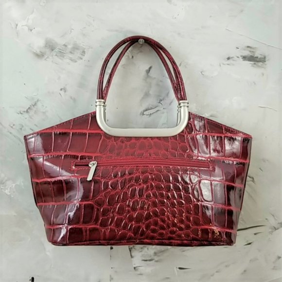 Bags | Italian Red Real Leather Alligator Satchel Purse | Poshmark